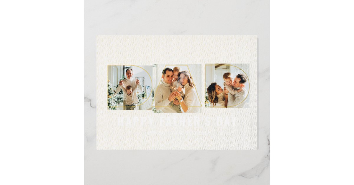 Elegant Gold Foil Happy Father's Day 3 Photo Card | Zazzle