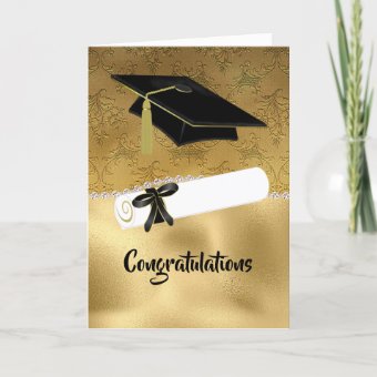 Elegant Gold Foil Like Damask Graduation Card | Zazzle