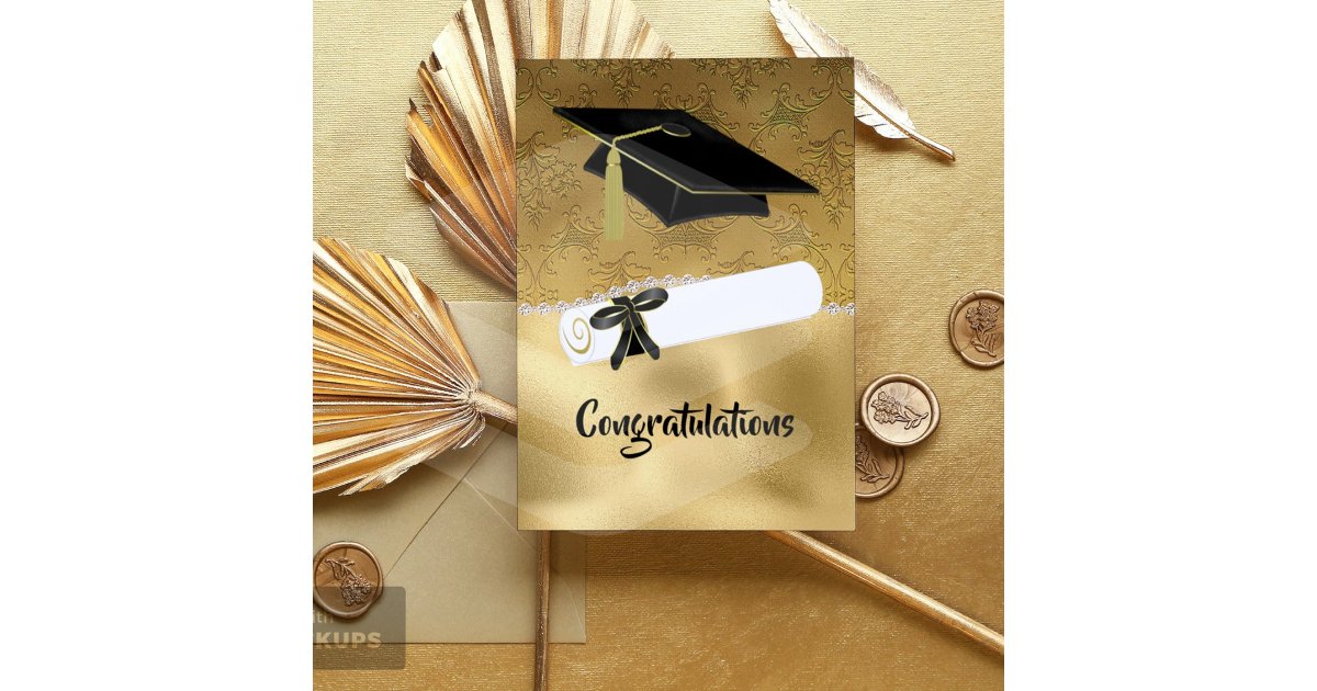Elegant Gold Foil Like Damask Graduation Card | Zazzle