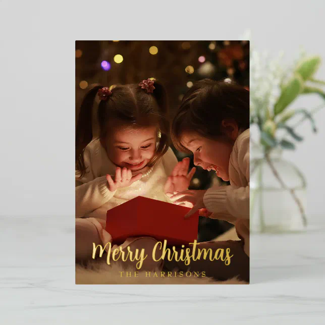 Elegant Gold Foil Merry Christmas Holiday Card | Zazzle