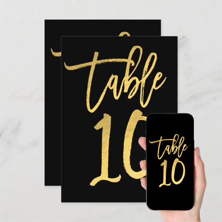 Elegant Gold Foil Modern Script Table Number 10 | Zazzle