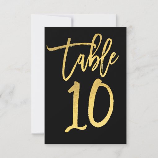 Elegant Gold Foil Modern Script Table Number 10 | Zazzle