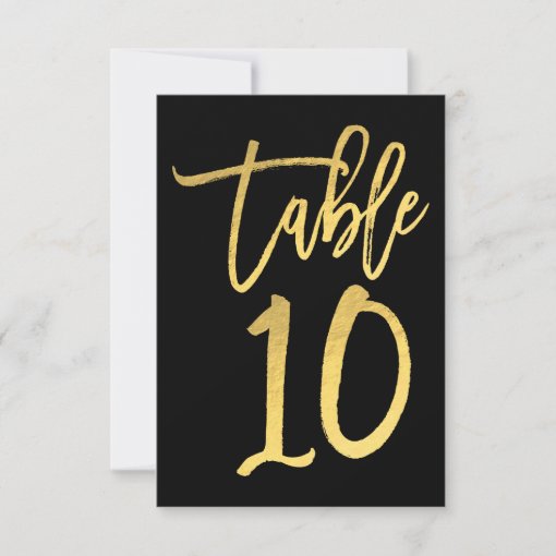 Elegant Gold Foil Modern Script Table Number 10 | Zazzle