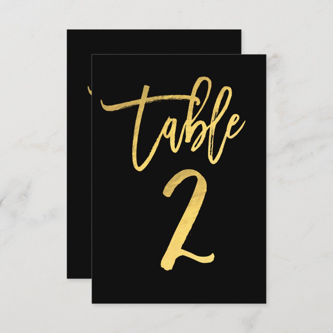 Elegant Gold Foil Modern Script Table Number 2 | Zazzle