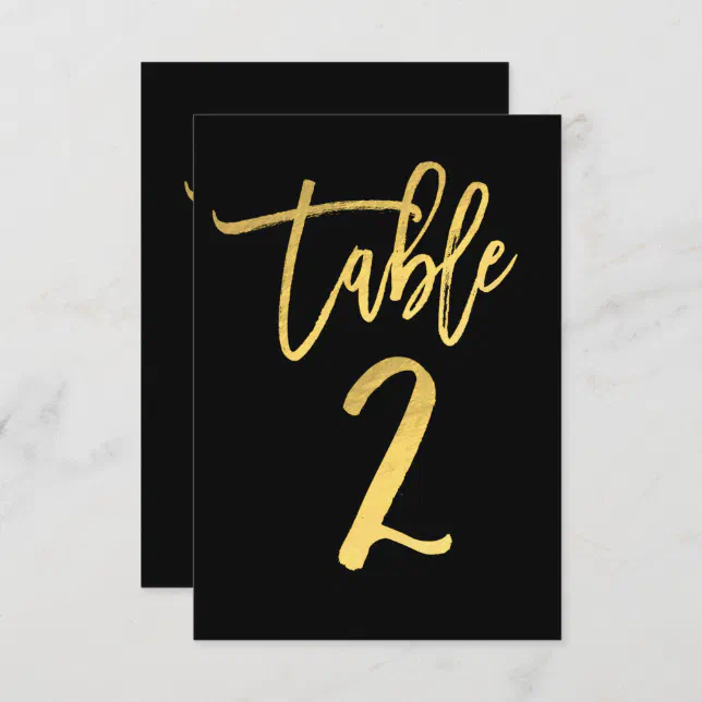 Elegant Gold Foil Modern Script Table Number 2 | Zazzle