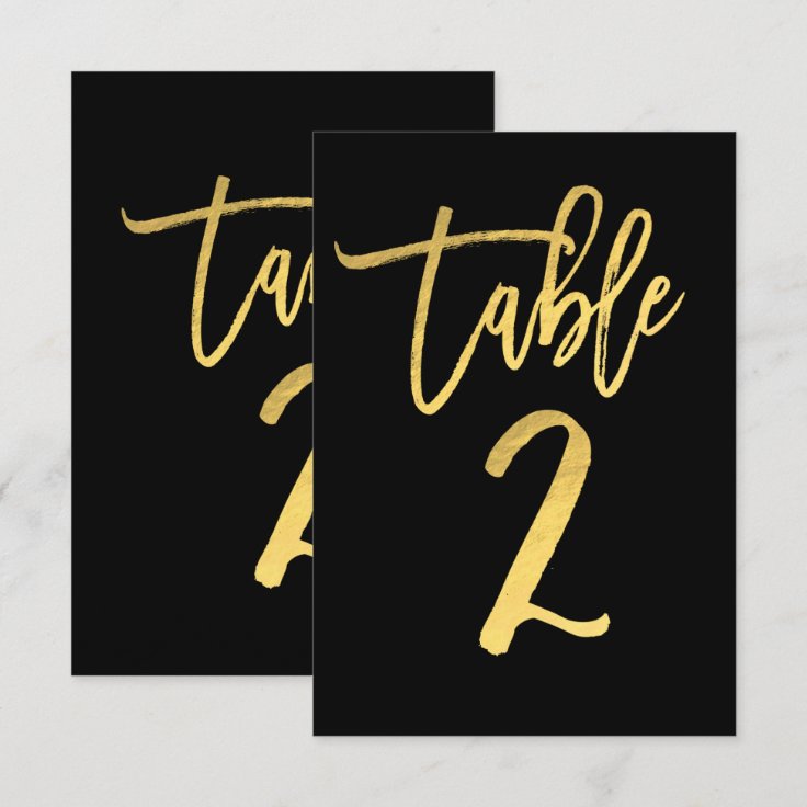 Elegant Gold Foil Modern Script Table Number 2 | Zazzle