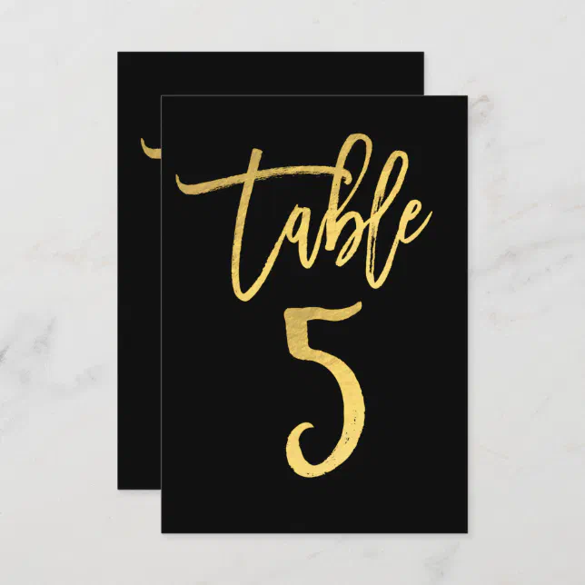 Elegant Gold Foil Modern Script Table Number 5 | Zazzle