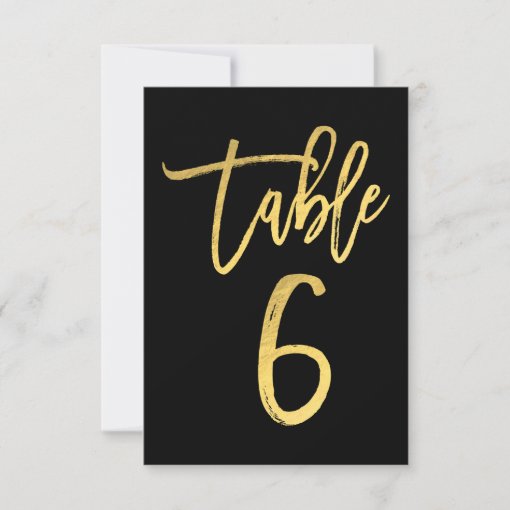 Elegant Gold Foil Modern Script Table Number 6 | Zazzle