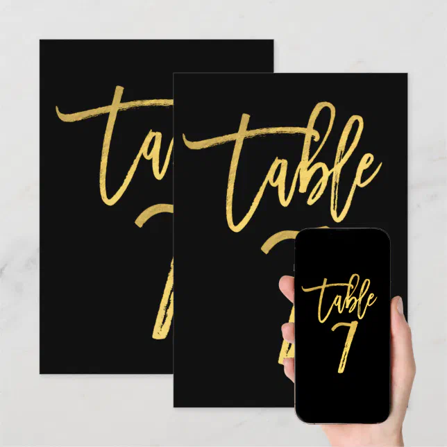Elegant Gold Foil Modern Script Table Number 7 | Zazzle