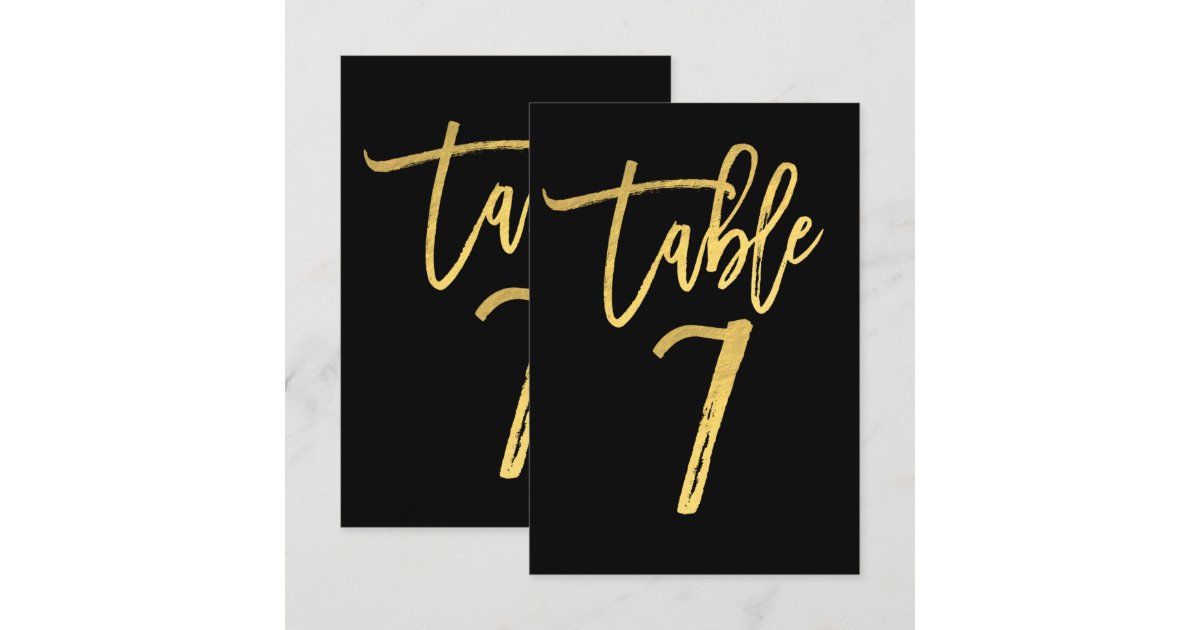 Elegant Gold Foil Modern Script Table Number 7 | Zazzle