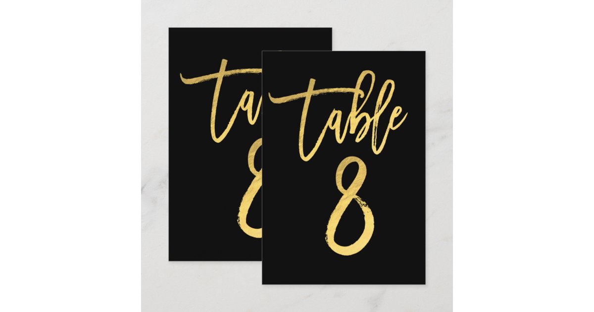 Elegant Gold Foil Modern Script Table Number 8 | Zazzle