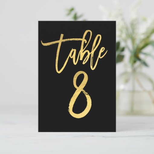 Elegant Gold Foil Modern Script Table Number 8 | Zazzle