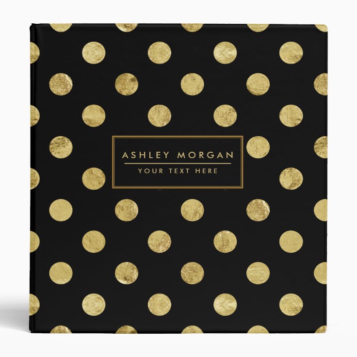 Elegant Gold Foil Polka Dot Pattern - Gold & Black Binder | Zazzle