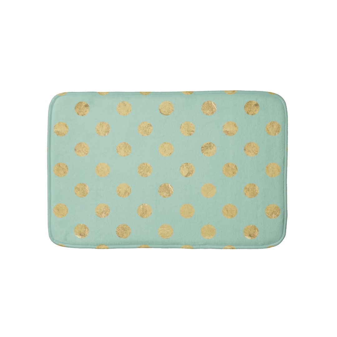 Elegant Gold Foil Polka Dot Pattern - Teal Gold Bath Mat | Zazzle
