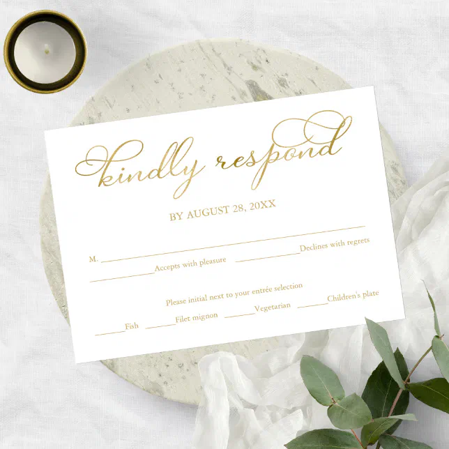 Elegant Gold Foil Script Wedding RSVP Card | Zazzle