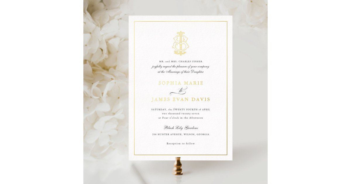 Elegant Gold Foil Vintage Monogram JS Wedding Foil Foil Invitation | Zazzle