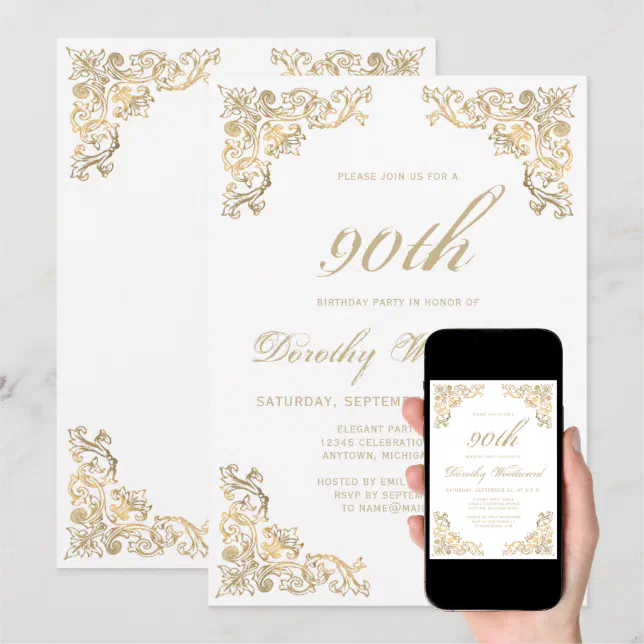 Elegant Gold Frame Birthday Party Invitation | Zazzle