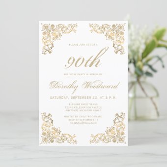 Elegant Gold Frame Birthday Party Invitation | Zazzle