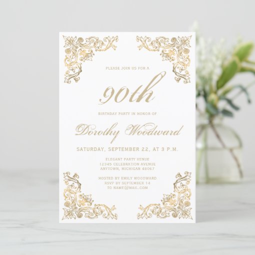 Elegant Gold Frame Birthday Party Invitation | Zazzle
