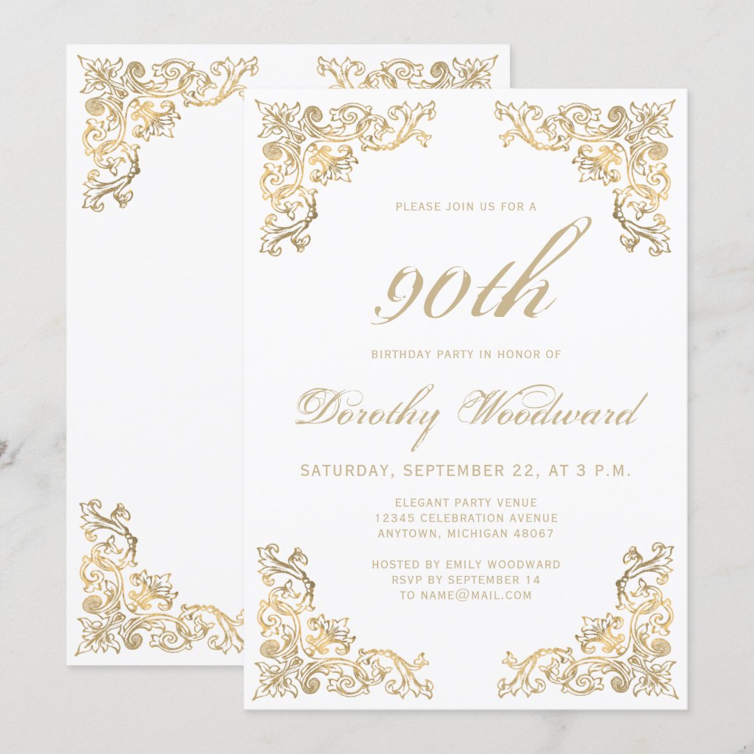 Elegant Gold Frame Birthday Party Invitation | Zazzle