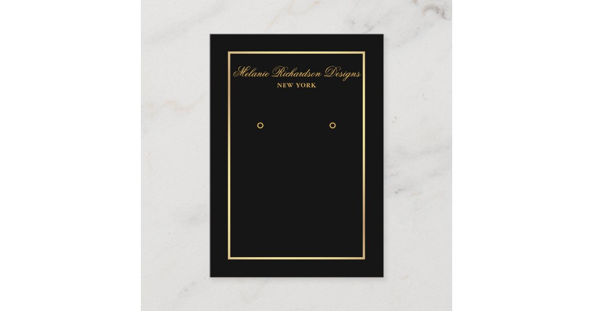 Elegant Gold Frame Black Earring Display Card | Zazzle
