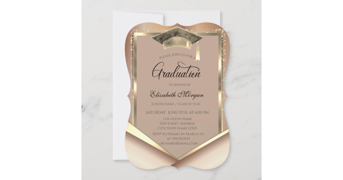 Elegant Gold Frame Diamonds Graduation Cap Invitation | Zazzle