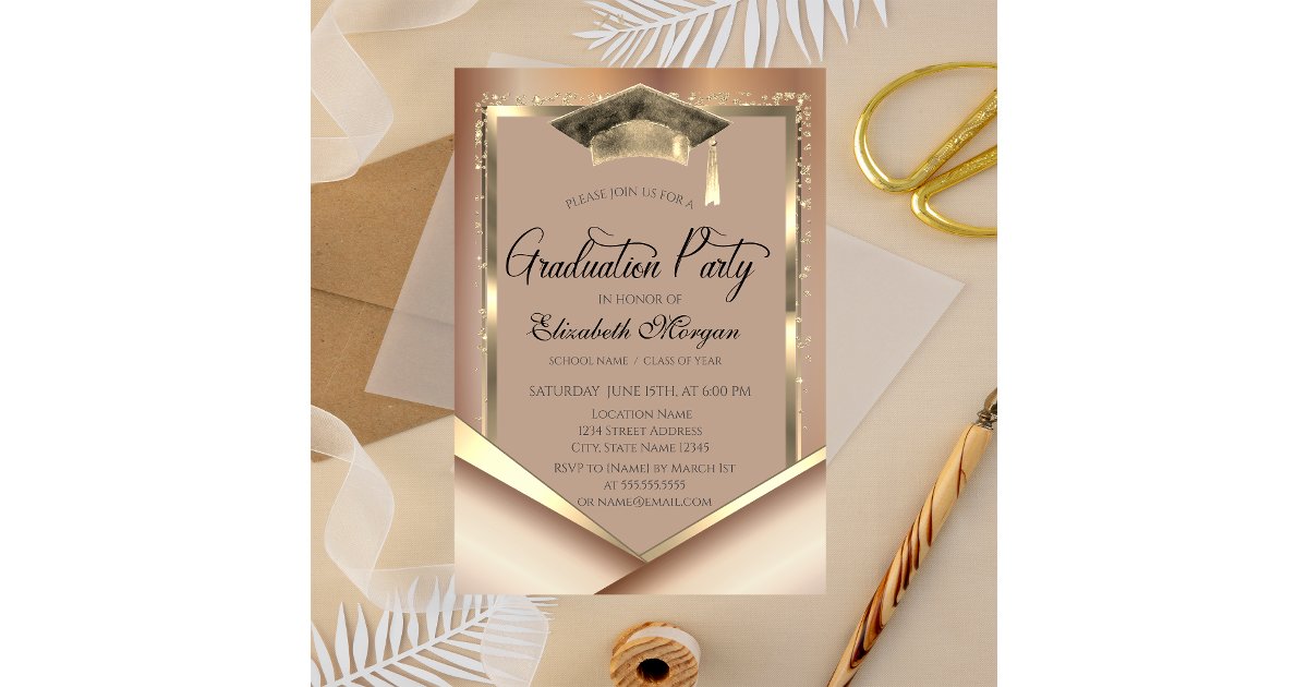 Elegant Gold Frame Diamonds Graduation Invitation | Zazzle