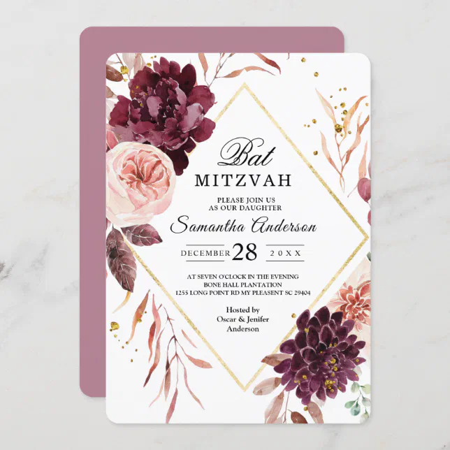 Elegant Gold Frame Floral Red & Pink Invitation | Zazzle