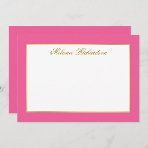 Elegant Gold Frame Hot Pink - Choose Size - Note Card | Zazzle