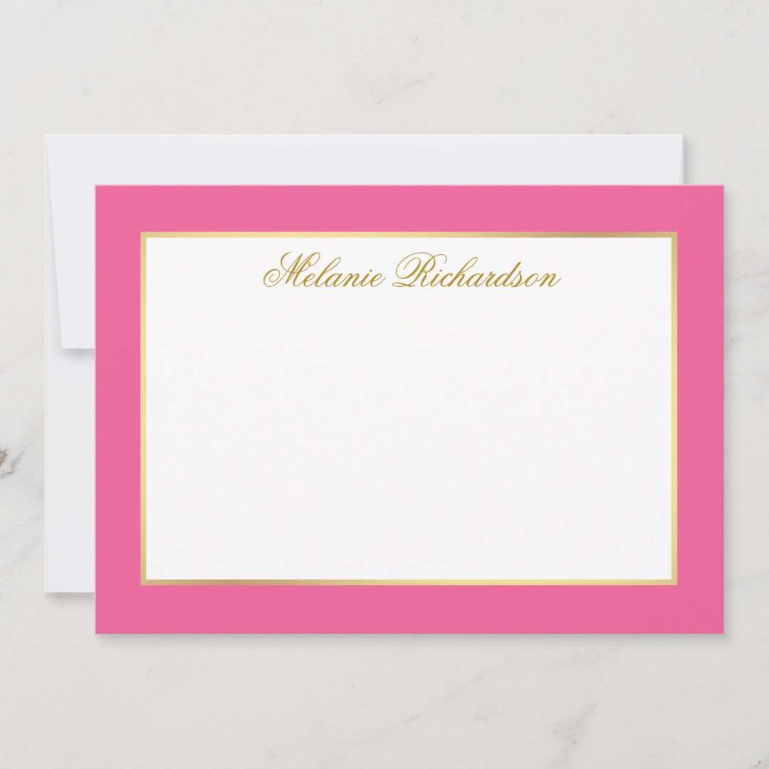Elegant Gold Frame Hot Pink - Choose Size - Note Card | Zazzle
