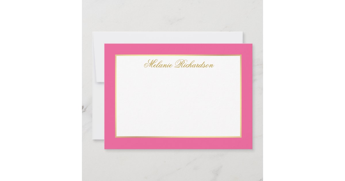 Elegant Gold Frame Hot Pink - Choose Size - Note Card | Zazzle