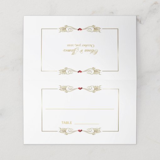 Elegant Gold Frame Red Heart Place Card | Zazzle
