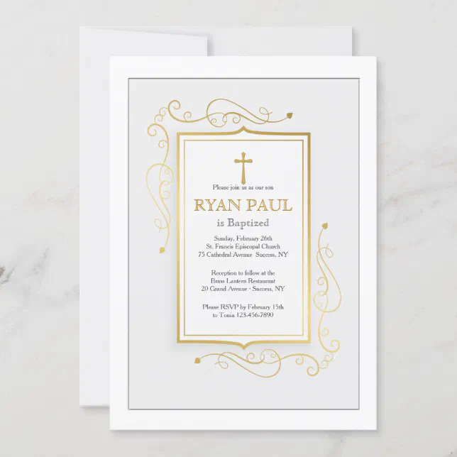 Elegant Gold Frame Religious Invitation | Zazzle