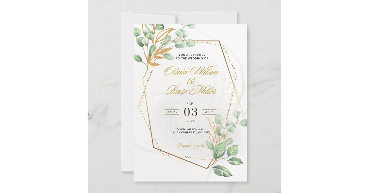 Elegant Gold frame wedding invitation | Zazzle