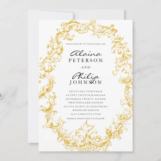Elegant Gold Frame Wedding Invitation Template | Zazzle