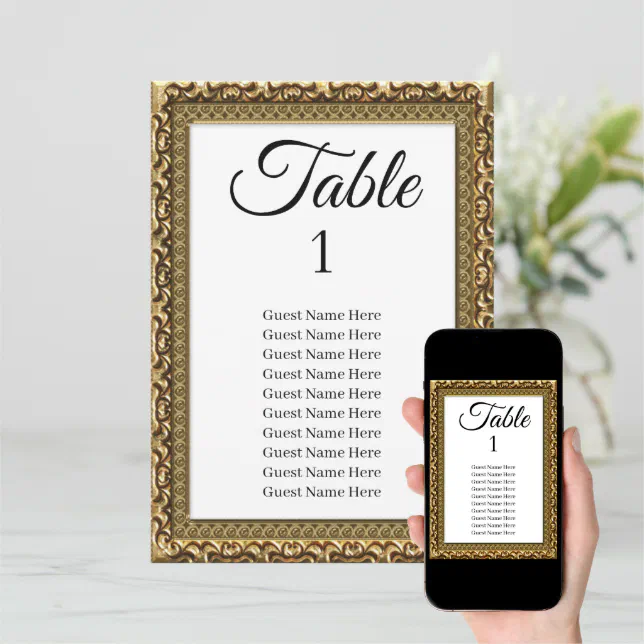Elegant Gold Frame Wedding Seating Chart Card | Zazzle