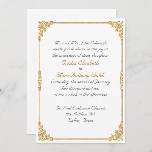 Elegant Gold Framed Wedding Invitation | Zazzle