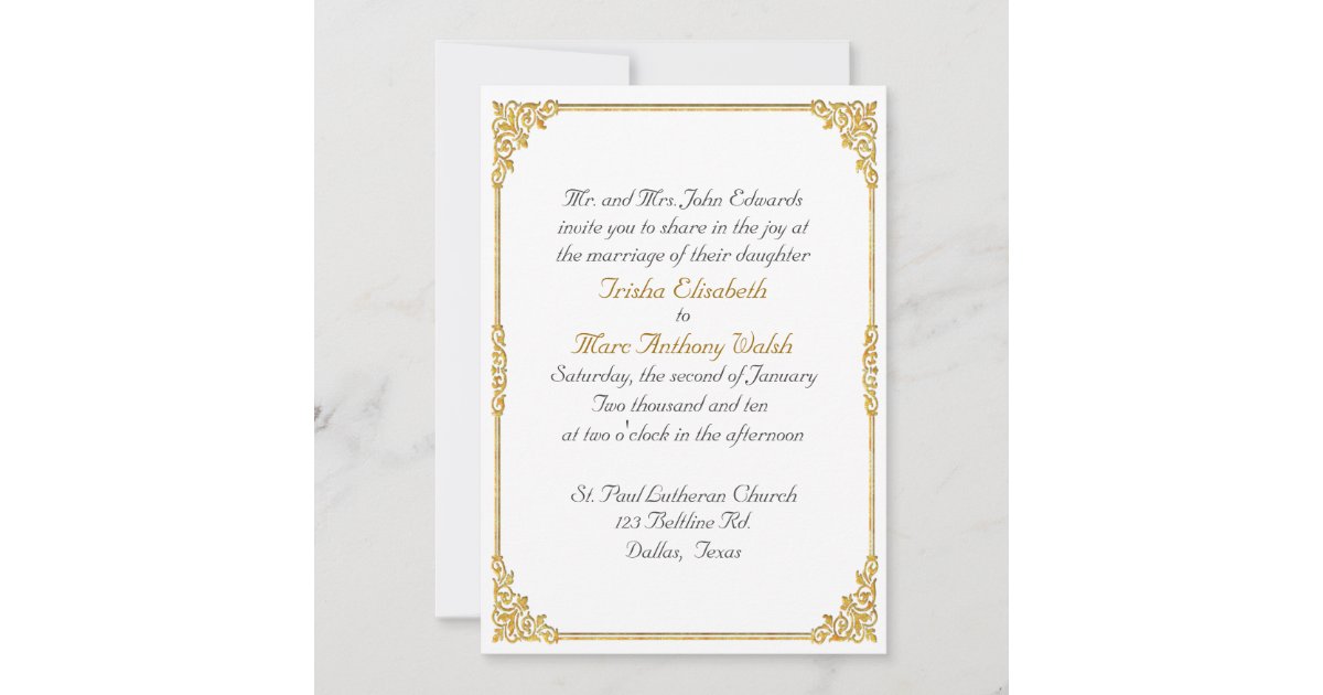 Elegant Gold Framed Wedding Invitation | Zazzle