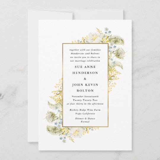 Elegant Gold Framed Wildflower Edging Wedding Invitation | Zazzle.com