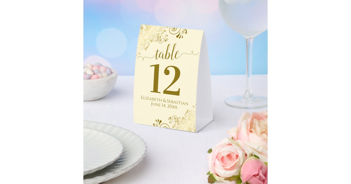 Elegant Gold Frills on Cream Wedding Table Number Paper Table Tent | Zazzle