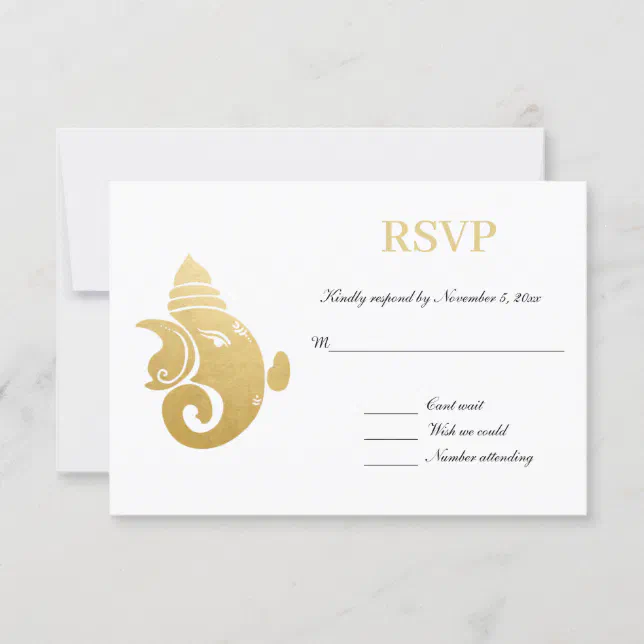 Elegant Gold Ganapati | Indian Wedding RSVP Invitation | Zazzle