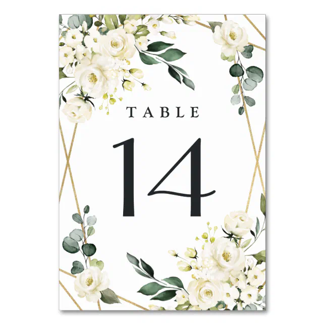 Elegant Gold Geometric Floral Greenery Wedding Table Number | Zazzle