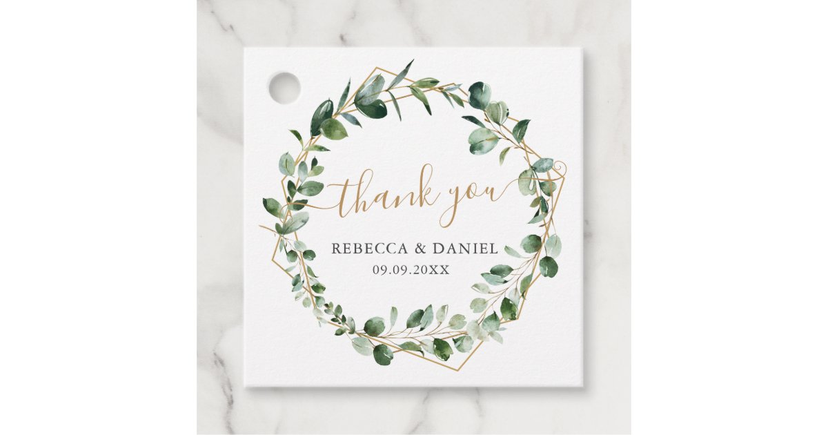 Elegant Gold Geometric Greenery Wedding Thank You Favor Tags | Zazzle