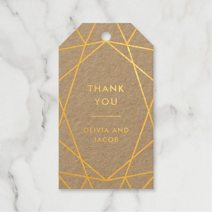 Elegant Gold Geometric | Thank You Foil Gift Tags | Zazzle.com