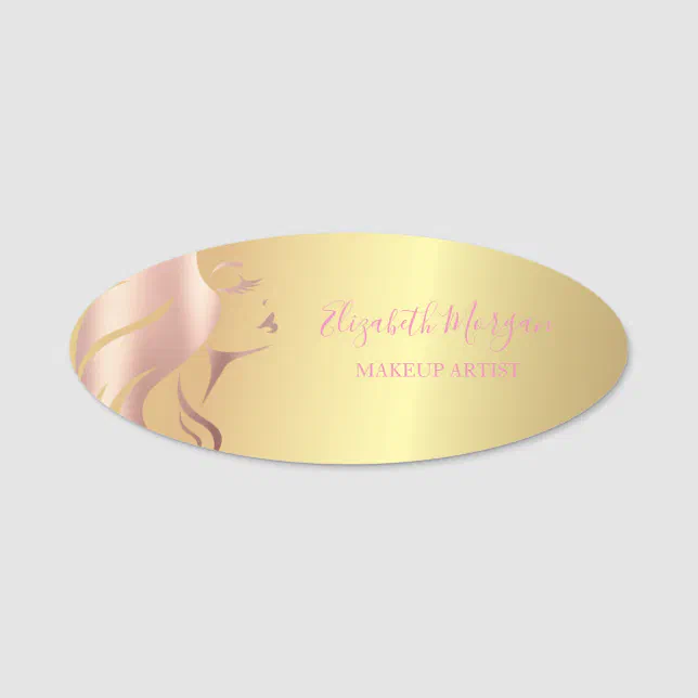 Elegant Gold Girl Face Silhouette,Makeup artist Name Tag | Zazzle