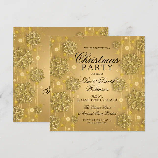 Elegant Gold Glam Christmas Holiday Party Invitation | Zazzle