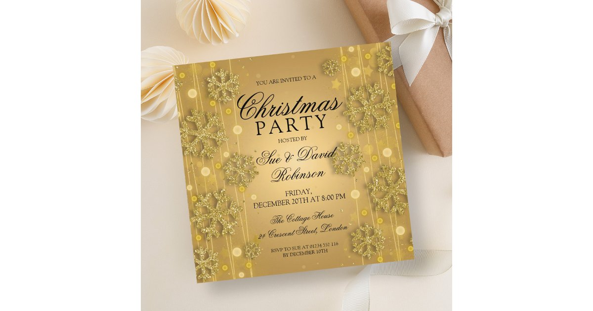 Elegant Gold Glam Christmas Holiday Party Invitation | Zazzle