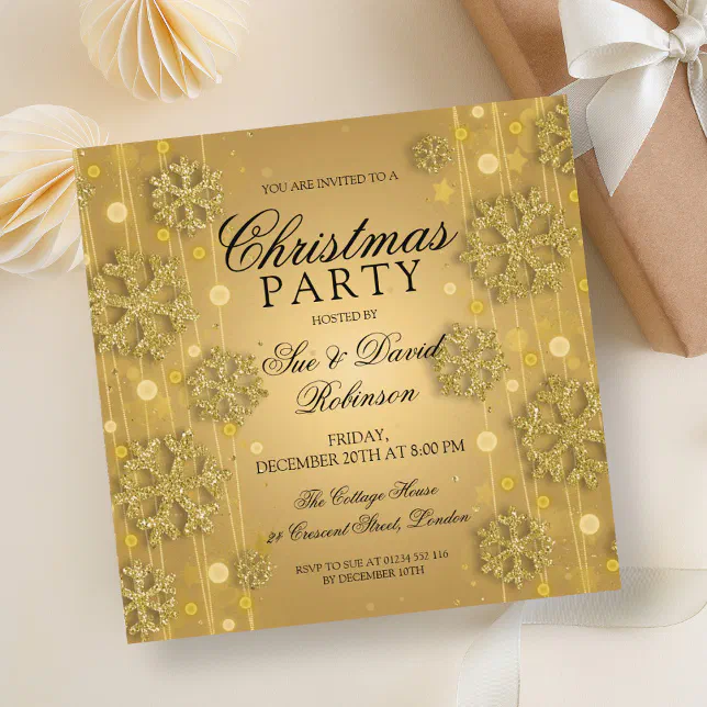 Elegant Gold Glam Christmas Holiday Party Invitation | Zazzle