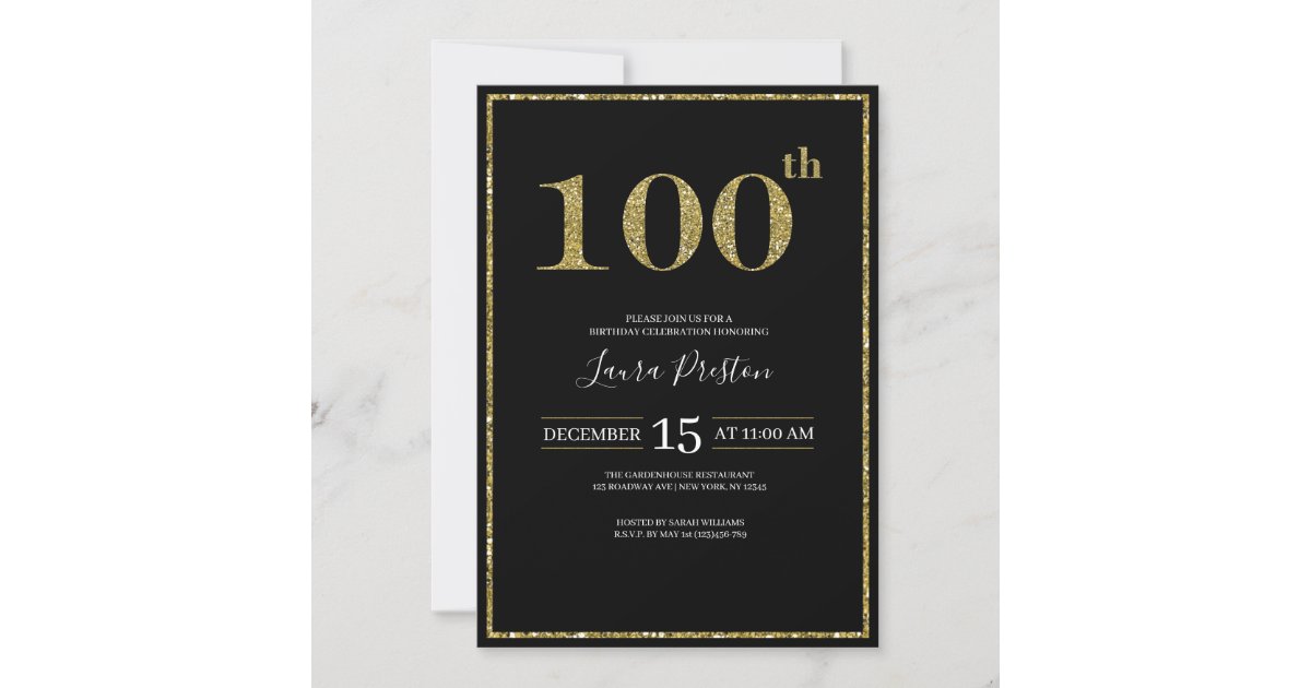 Elegant Gold Glitter 100th Birthday Invitation | Zazzle