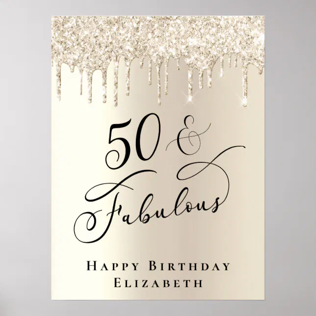 Elegant Gold Glitter 50th Birthday Party Poster | Zazzle